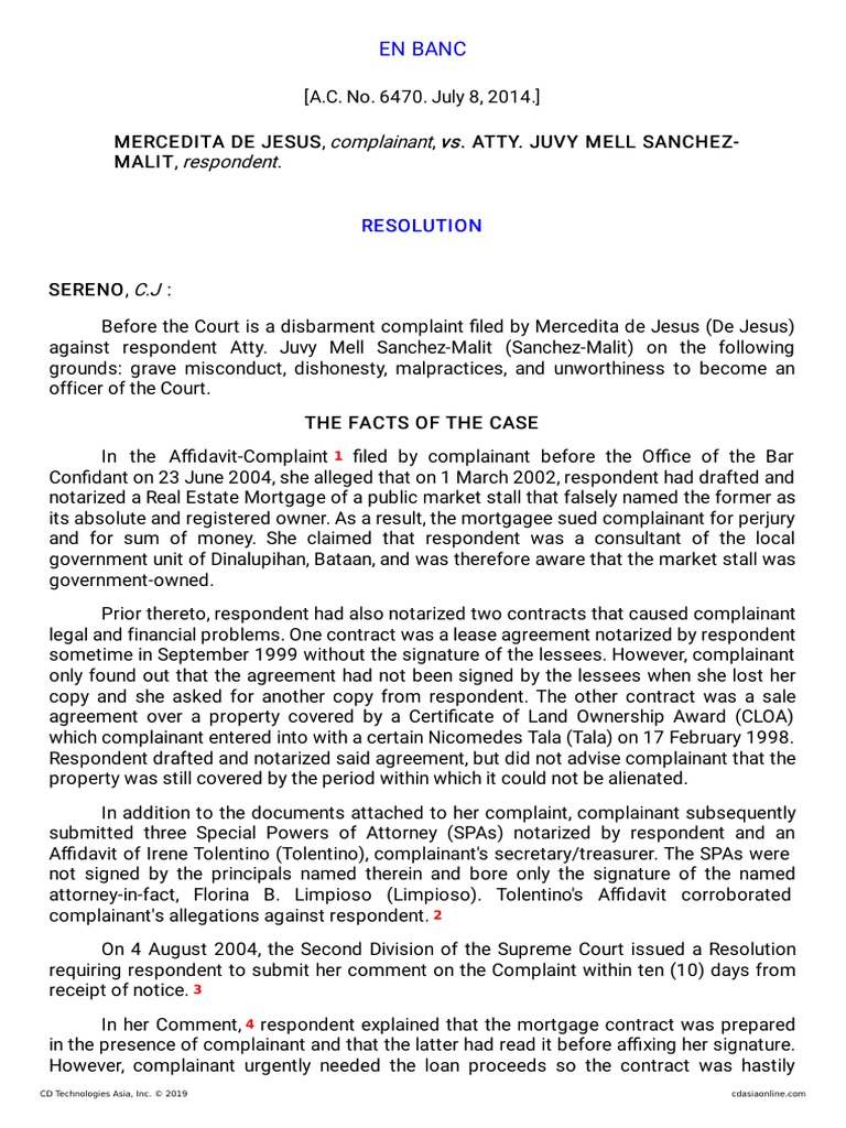 02 de Jesus V Sanchez-Malit | PDF | Notary Public | Search And Seizure