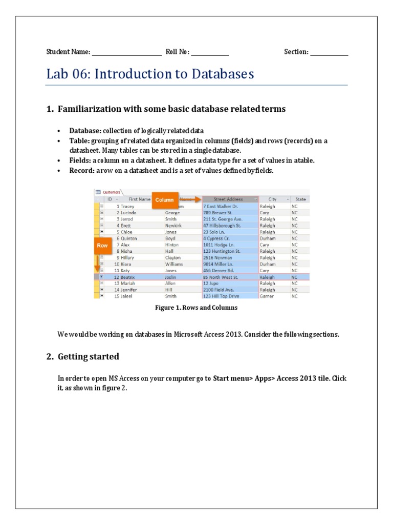Lab 06: Introduction To Databases: 1. Familiarization With Some Basic ...