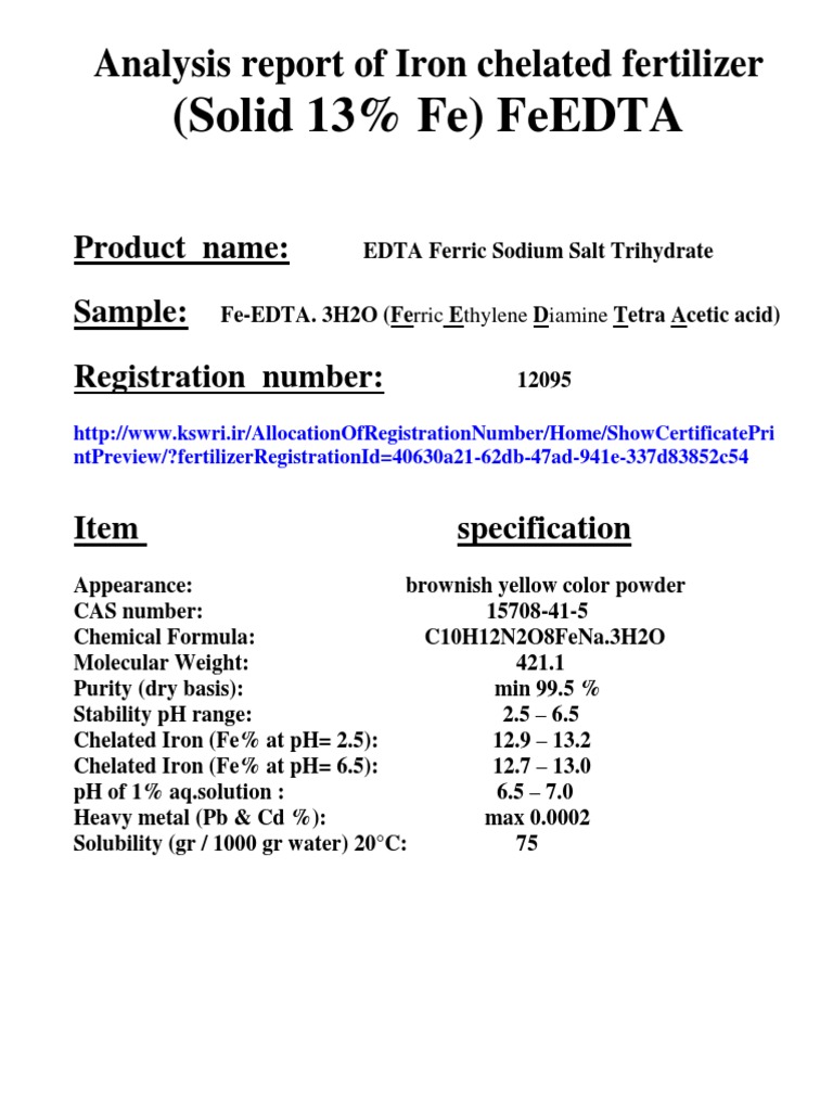 High-Quality FeEDTA Fertilizer Analysis | PDF