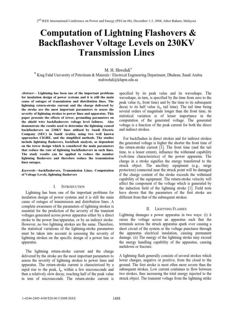 Computation of Lightning Flashovers & Backflashover Voltage Levels On ...