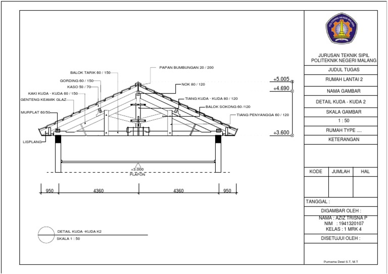 Rincian Struktur Kuda-Kuda Rumah Tipe 2 | PDF
