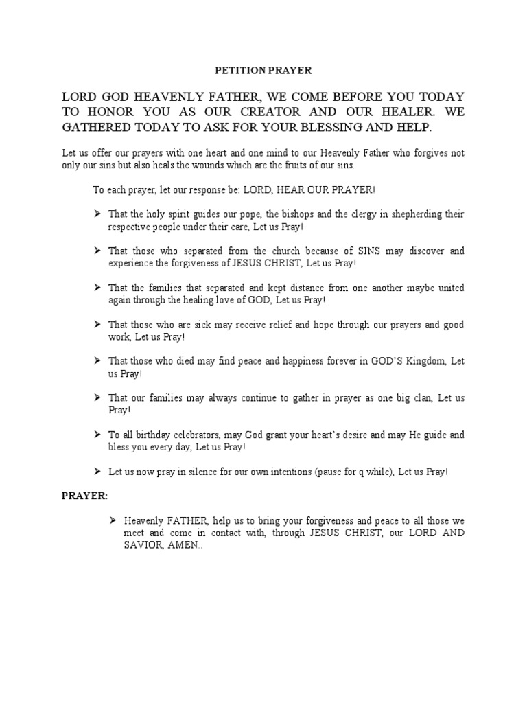 Petition Prayer for Healing and Blessings | PDF