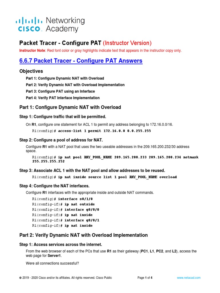 Configure PAT in Packet Tracer 6.6.7 | PDF | Business