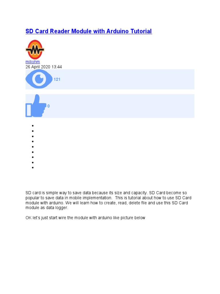 SD Card Reader Module With Arduino Tutorial | PDF | Arduino | Computer Data