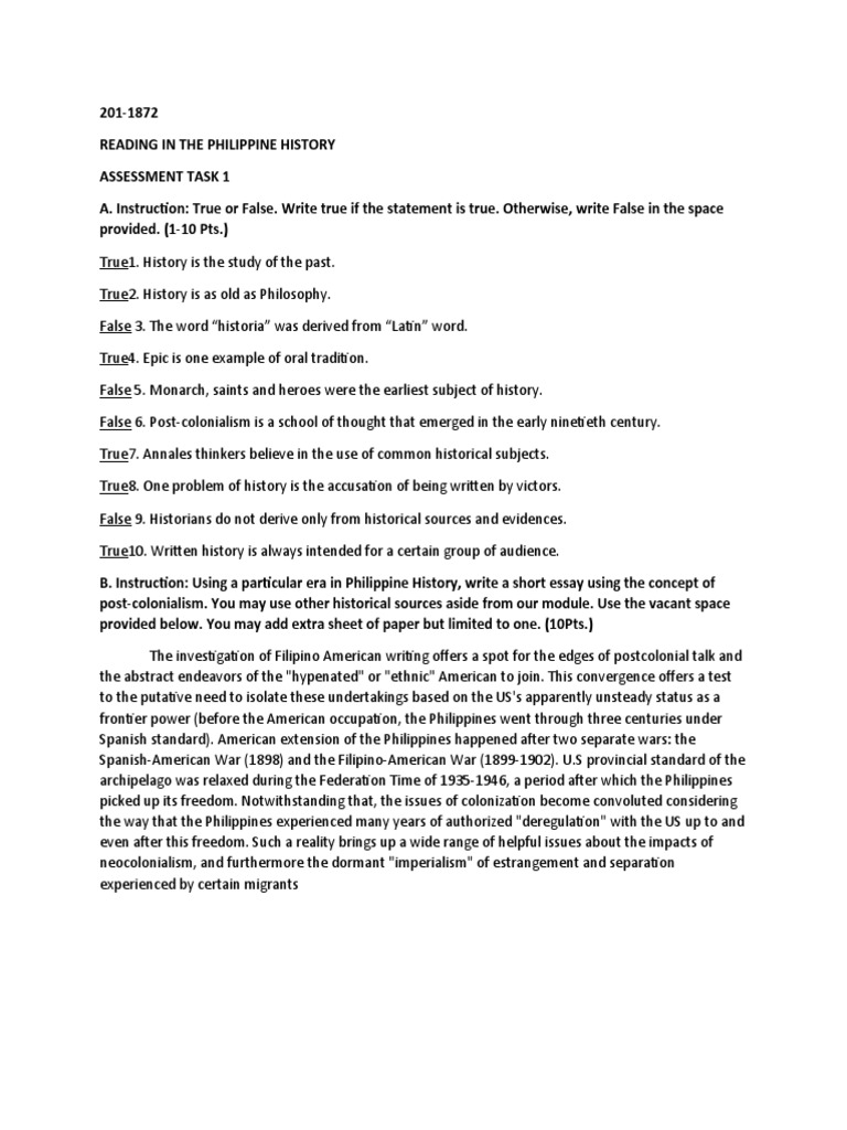 Philippine History Assessment Guide | PDF