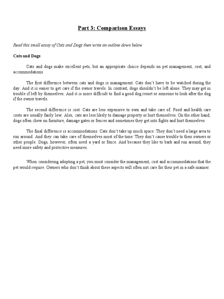 Part 3 Comparison Essays Outline | PDF | Pet | Dogs