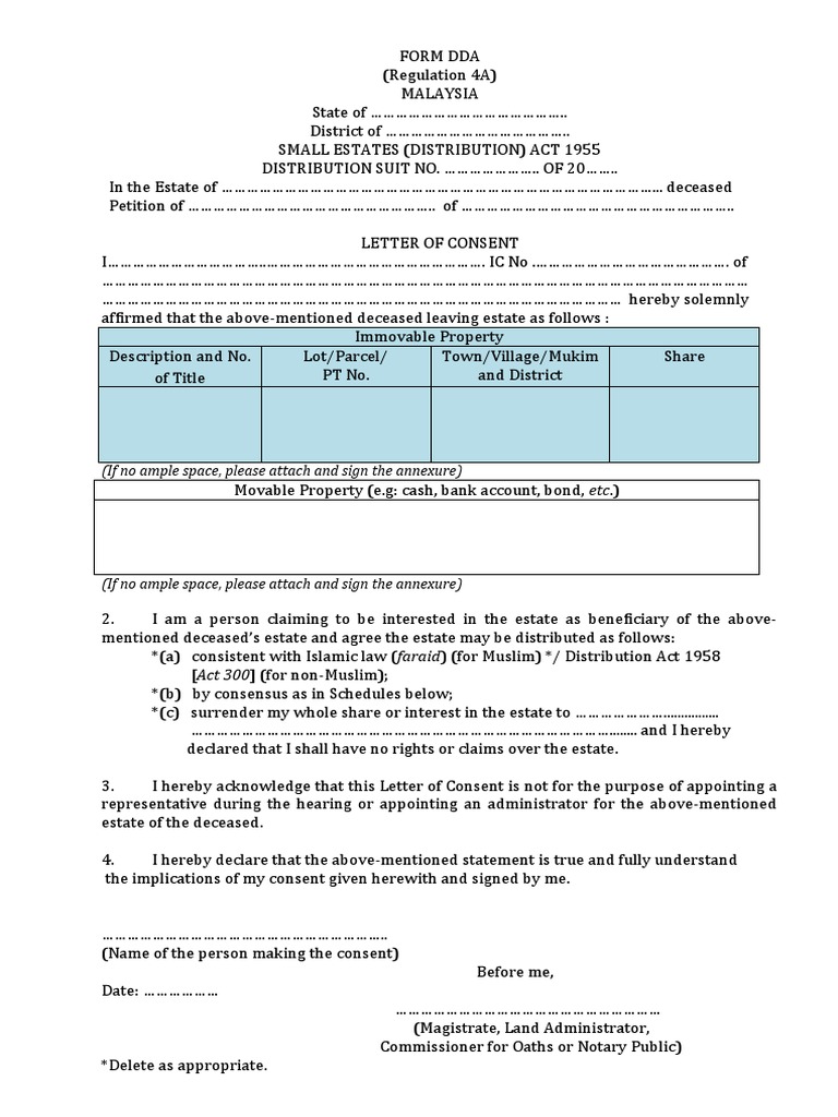 DDA Form for Small Estate Distribution | PDF | Civil Law (Common Law ...