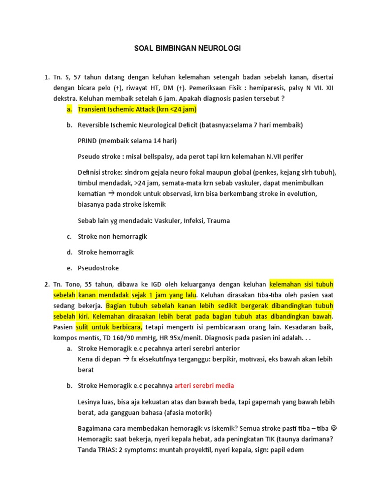 Soal Bimbingan Neurologi | PDF