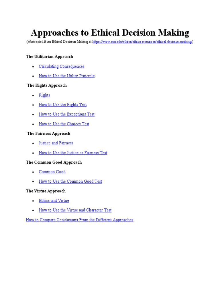 Approaches To Ethical Decision Making | PDF