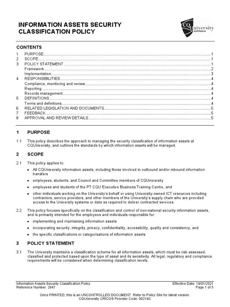 Information Assets Security Classification Policy | PDF | Classified ...