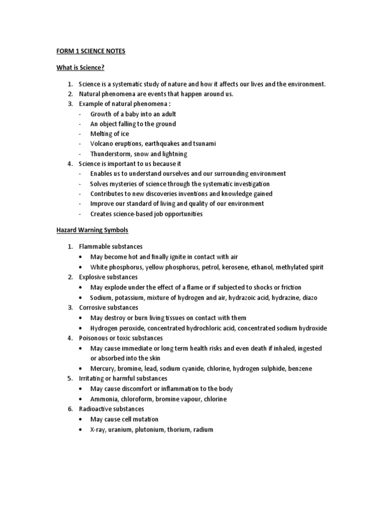 form 1 science notes