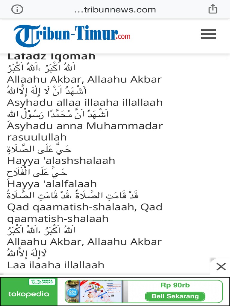 Lafadz Bacaan Adzan Dan Iqomah Lengkap Tulisan Arab Latin Dan Artinya ...