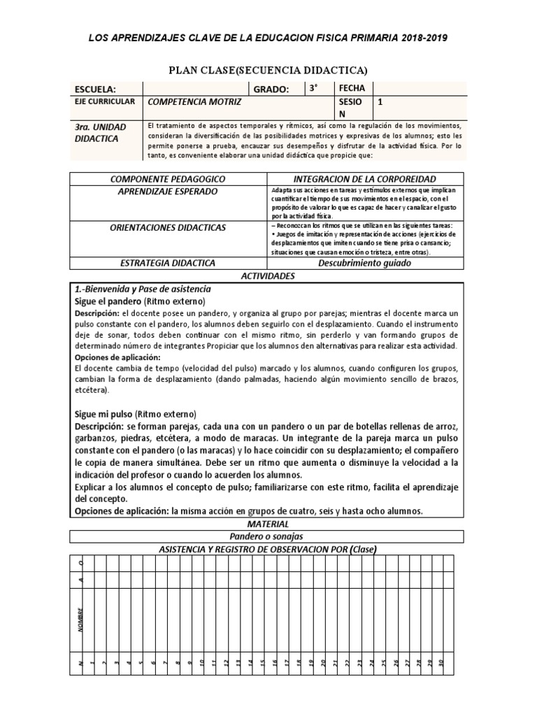 Planes Clase de Primaria Tercer Grado 3ra Unidad Didactica | PDF | Ritmo | Pelota