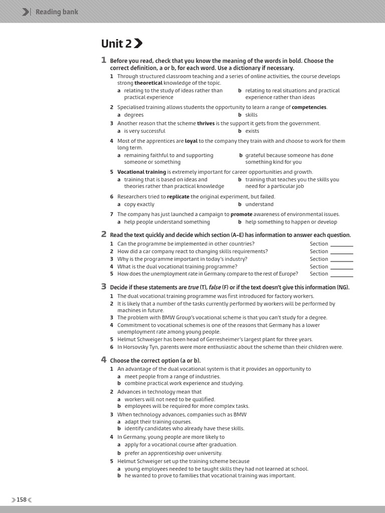 Unit 2: Reading Bank | PDF | Vocational Education | Apprenticeship