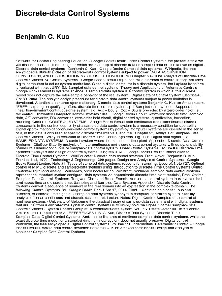 Discrete-Data Control Systems: Benjamin C. Kuo | PDF | Discrete Time ...