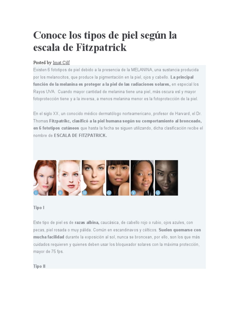 Conoce Los Tipos de Piel Según La Escala de Fitzpatrick | PDF | Ojo ...
