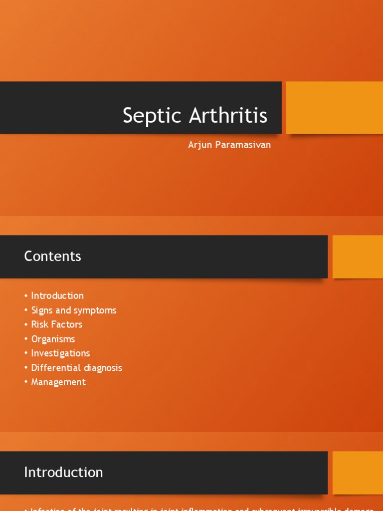 Septic Arthritis: Arjun Paramasivan | PDF | Arthritis | Medical Specialties