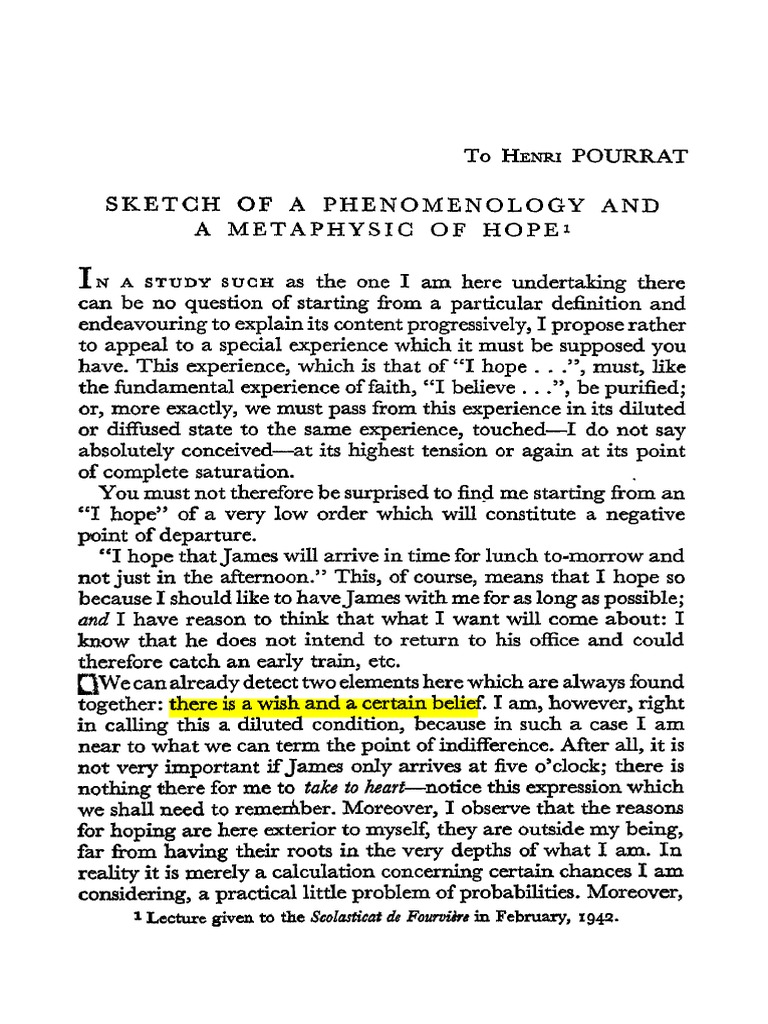 Phenomenology and Metaphysics of Hope | PDF | Optimism | Hope