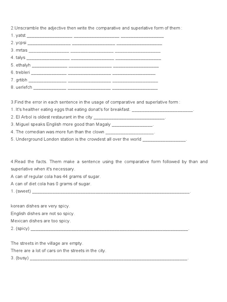 Comparative and superlative forms practice | PDF | Food And Drink | Foods