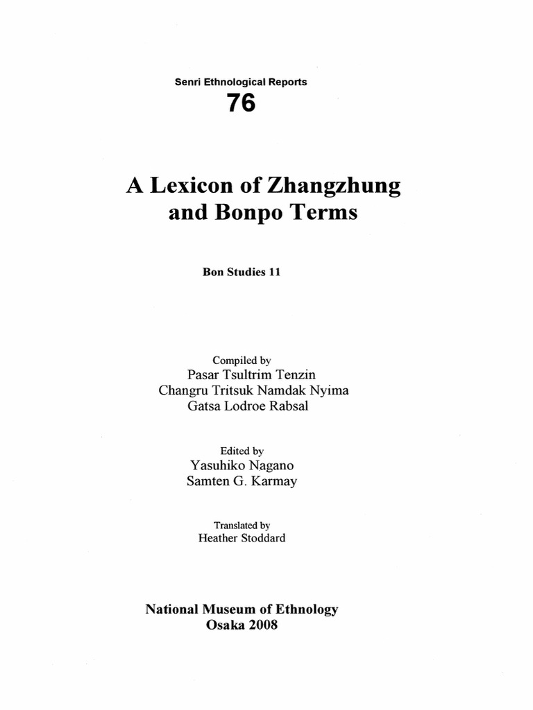 A Lexicon of Zhangzhung and Bonpo Terms Nagano Samten Karmay | PDF ...