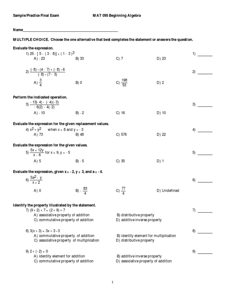 Math 095 Unite 7 Practice Test | PDF | Polynomial | Exponentiation