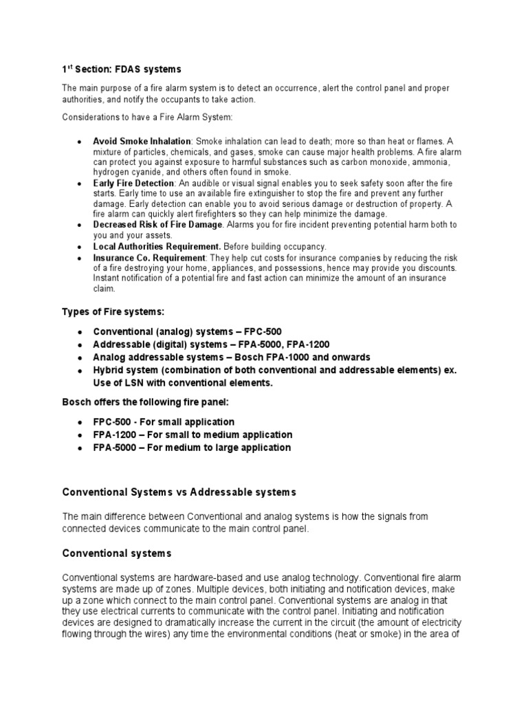 1 Section: FDAS Systems: Conventional Systems Vs Addressable Systems ...