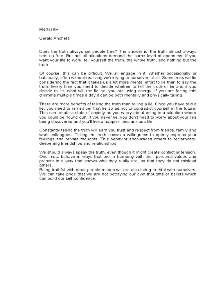 English Gerald Ancheta Tell The Truth | PDF | Self-Improvement