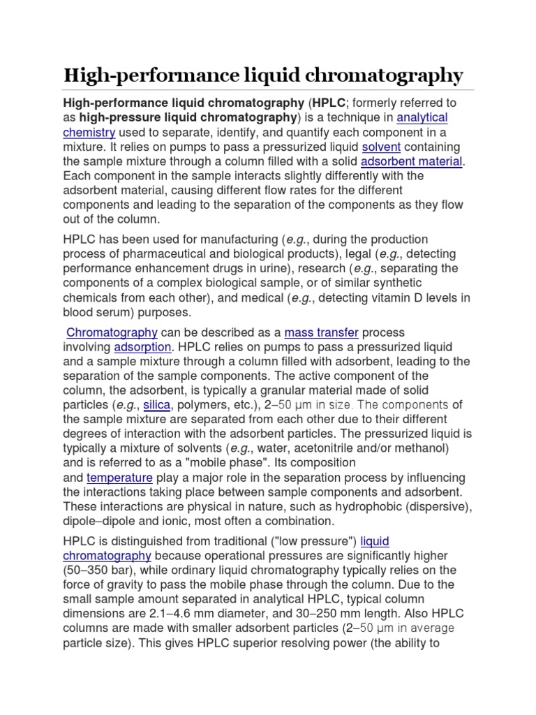 High-Performance Liquid Chromatography (HPLC Formerly Referred To ...