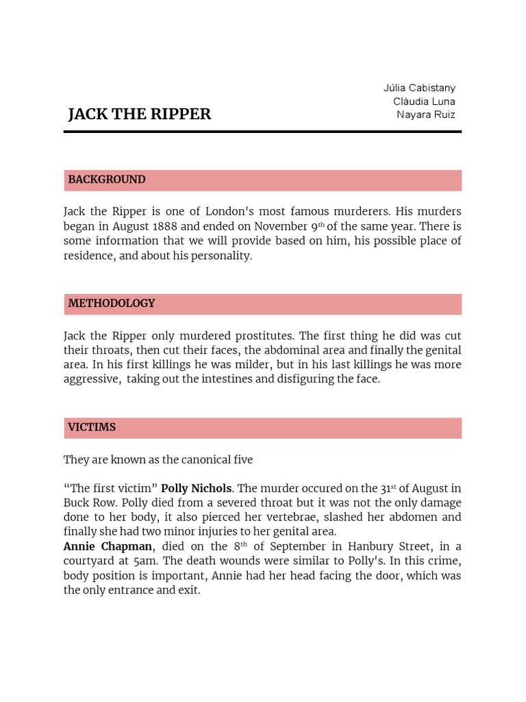 Jack The Ripper Word | PDF | Jack The Ripper | Whitechapel
