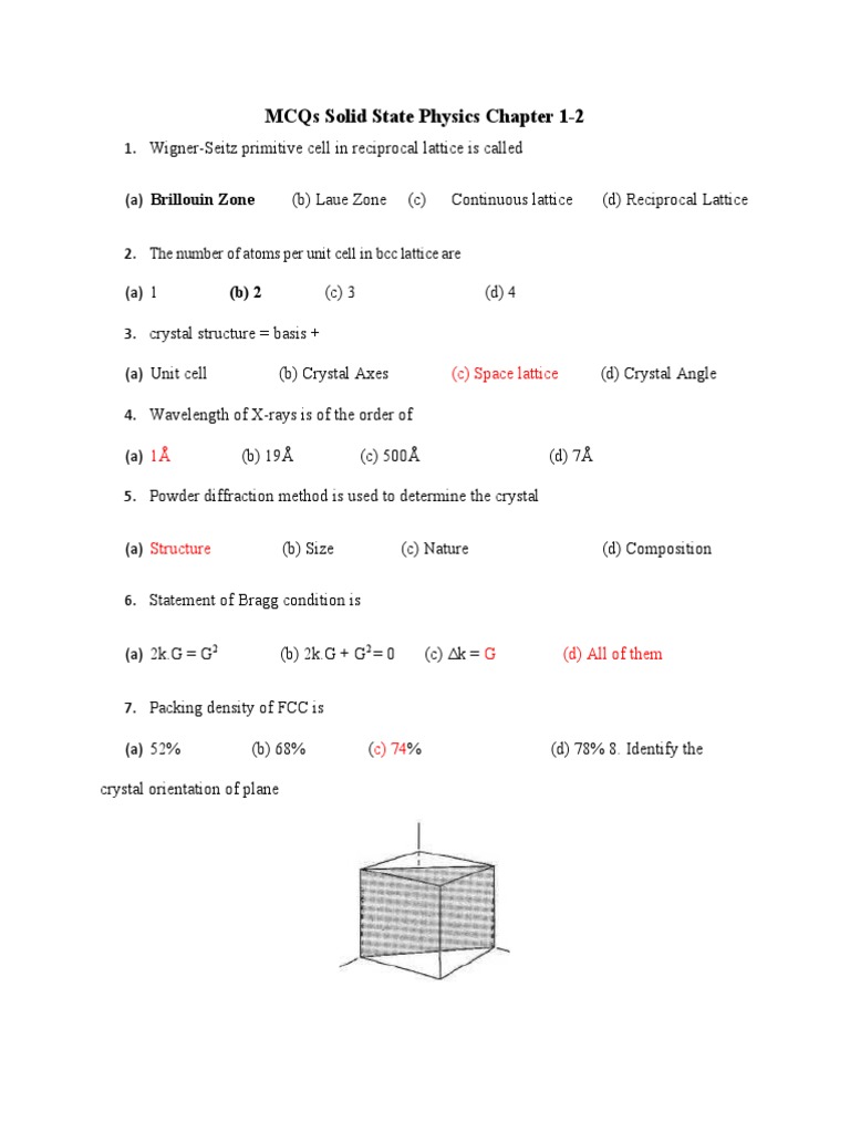 Multiple Choice Questions on Crystal Structures and X-Ray Diffraction Techniques | PDF | Crystal ...