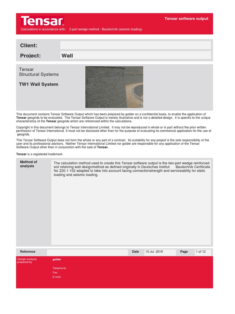 Client: Wall Project:: Tensar Structural Systems | PDF | Tensor | Software