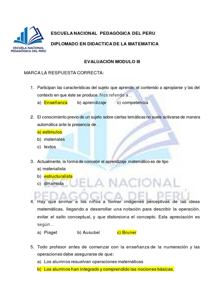 Respuestas - Evaluacion Modulo 3 Matemtaica - Isabel Rivera | PDF | Enseñanza de matemática ...