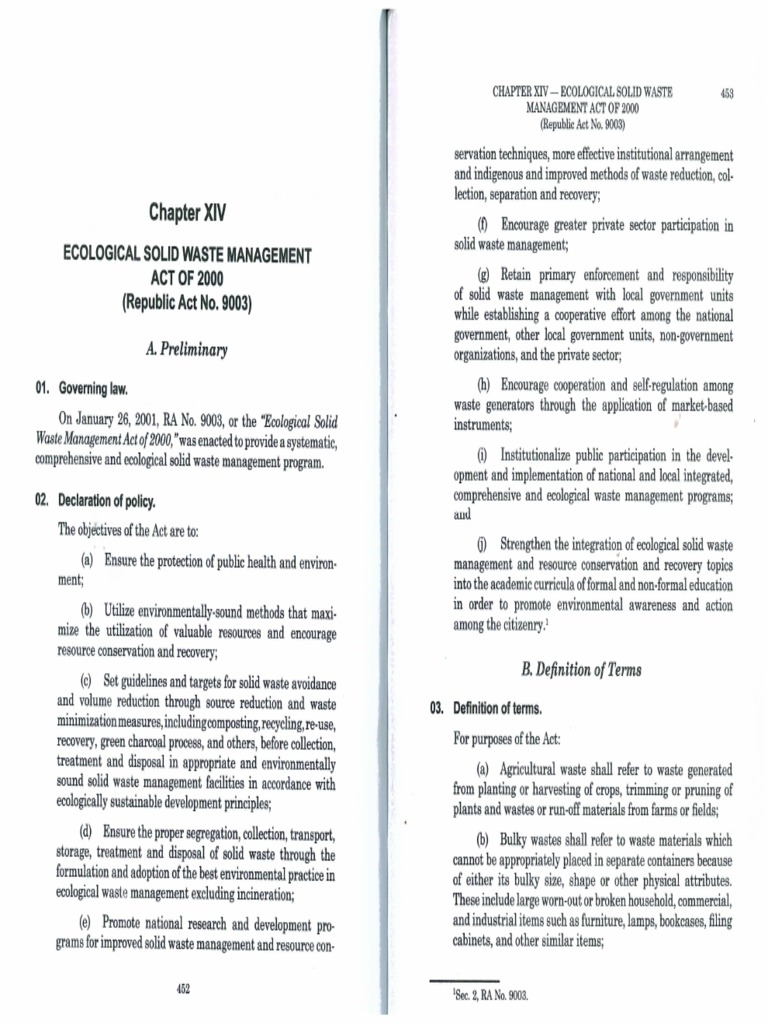 NRE - Agcaoili RA 9003 | PDF