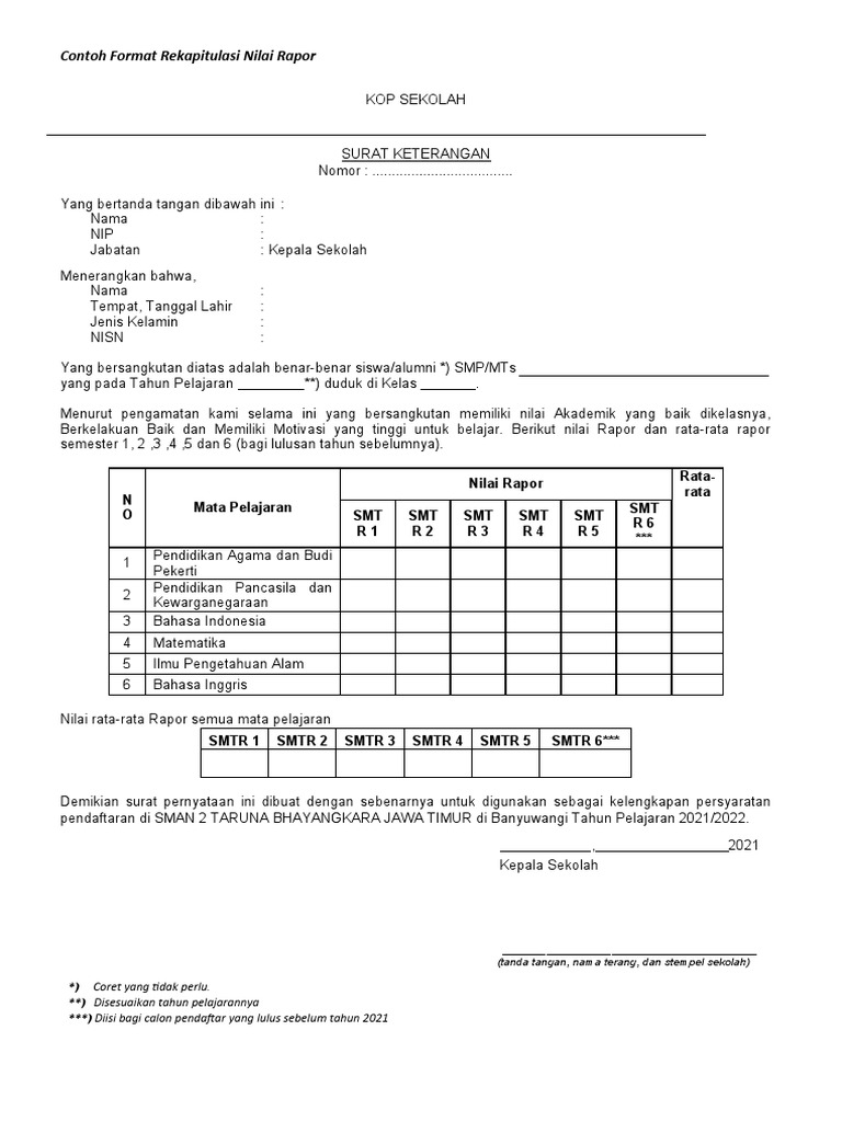Rekapitulasi Nilai Rapor PPDB 2021 | PDF