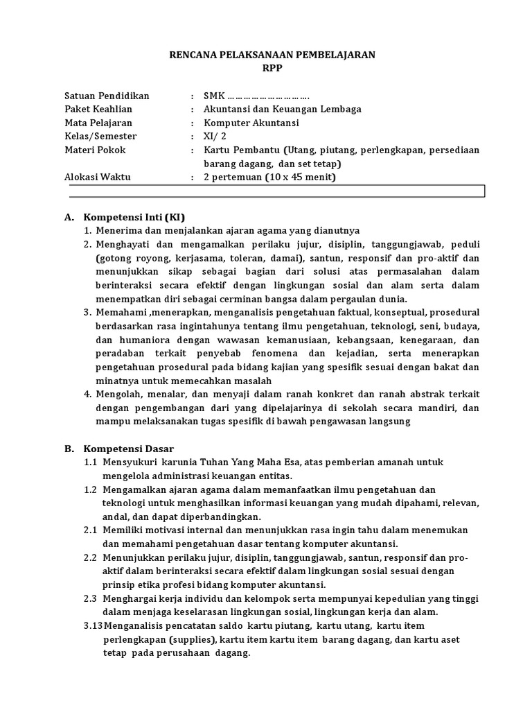 RPP - KD 13 | PDF | Pengelolaan Keuangan & Uang