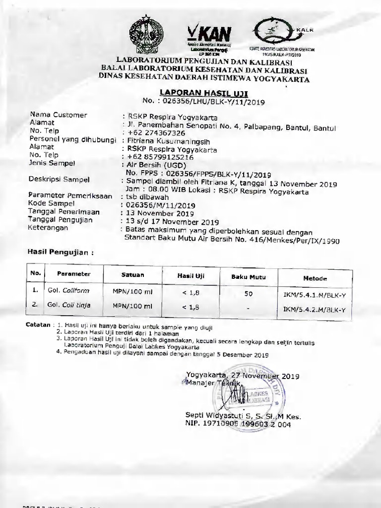 Hasil Uji Lab Mikro Dan Kimi Bulan November 2019 Compressed-Dikompresi | PDF