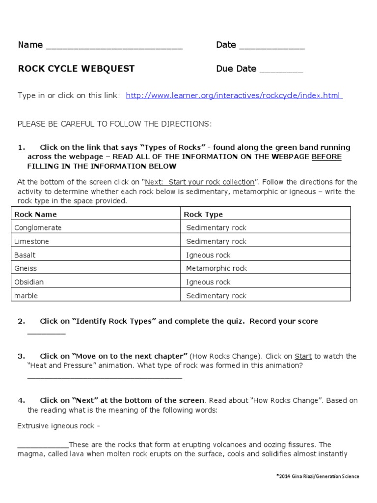 Rock Cycle Webquest | PDF | Rock (Geology) | Igneous Rock