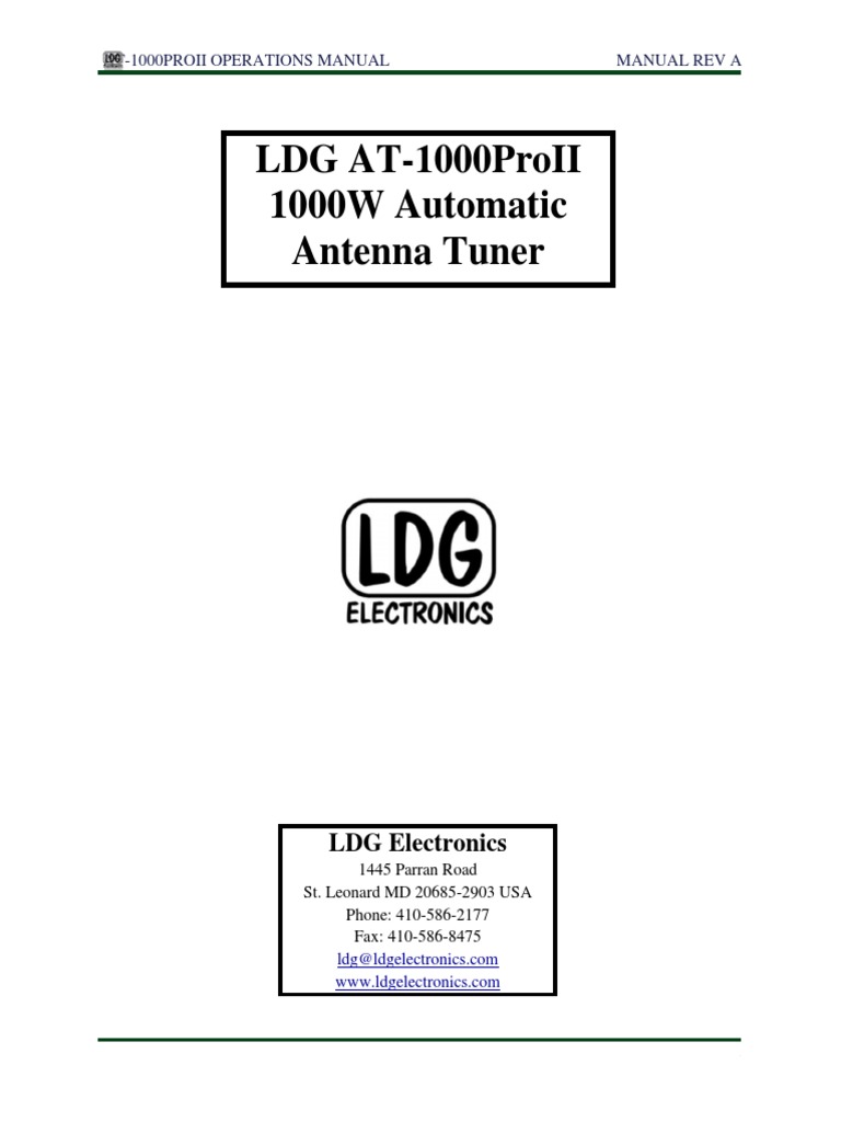 LDG At-1000Proii 1000W Automatic Antenna Tuner | PDF | Electrical ...