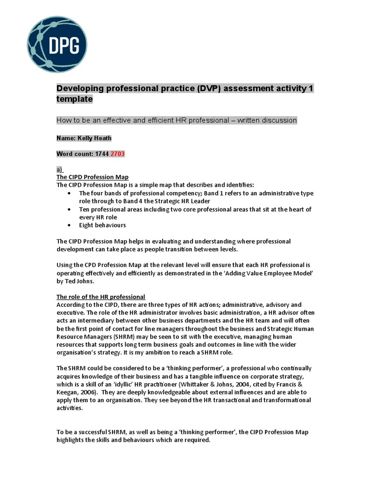 Developing Professional Practice (DVP) Assessment Activity 1 Template ...
