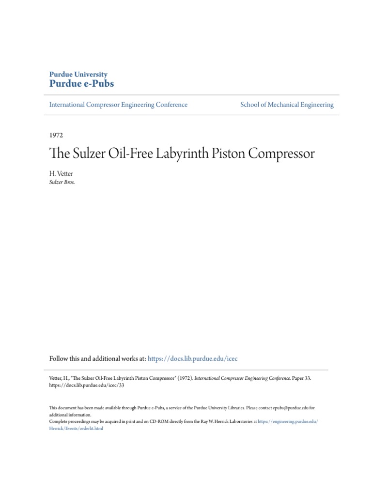 Sulzer Oil-Free Labyrinth Compressor | PDF | Piston | Bearing (Mechanical)