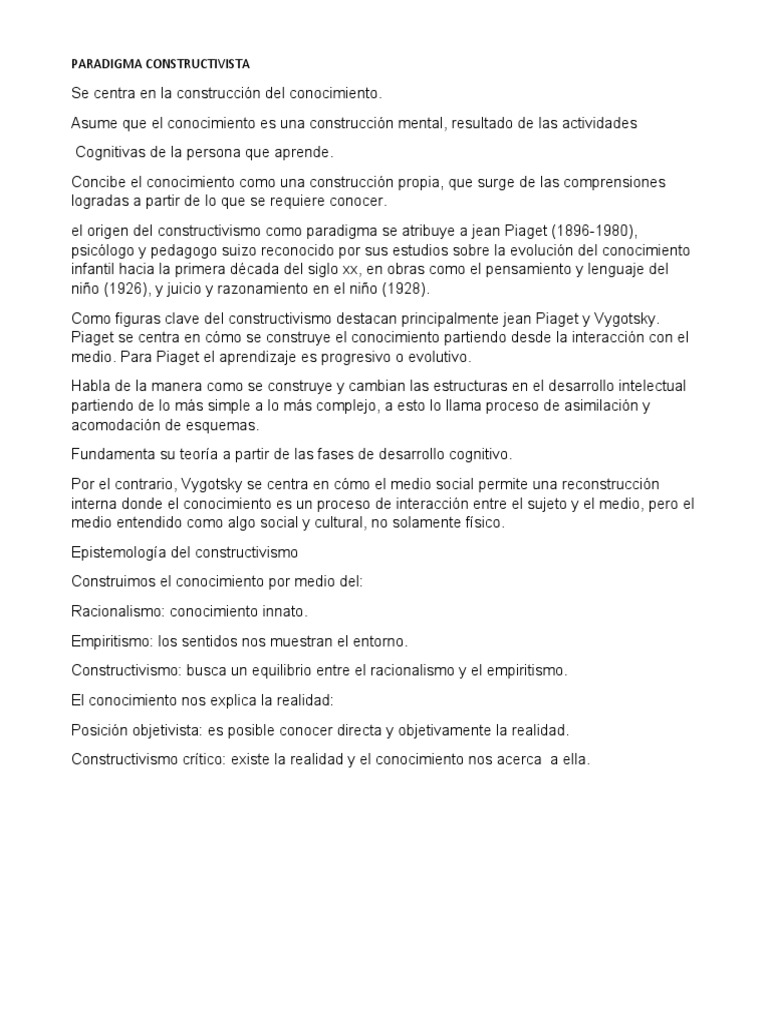 Paradigma Constructivista | PDF | Constructivismo (filosofía de la ...