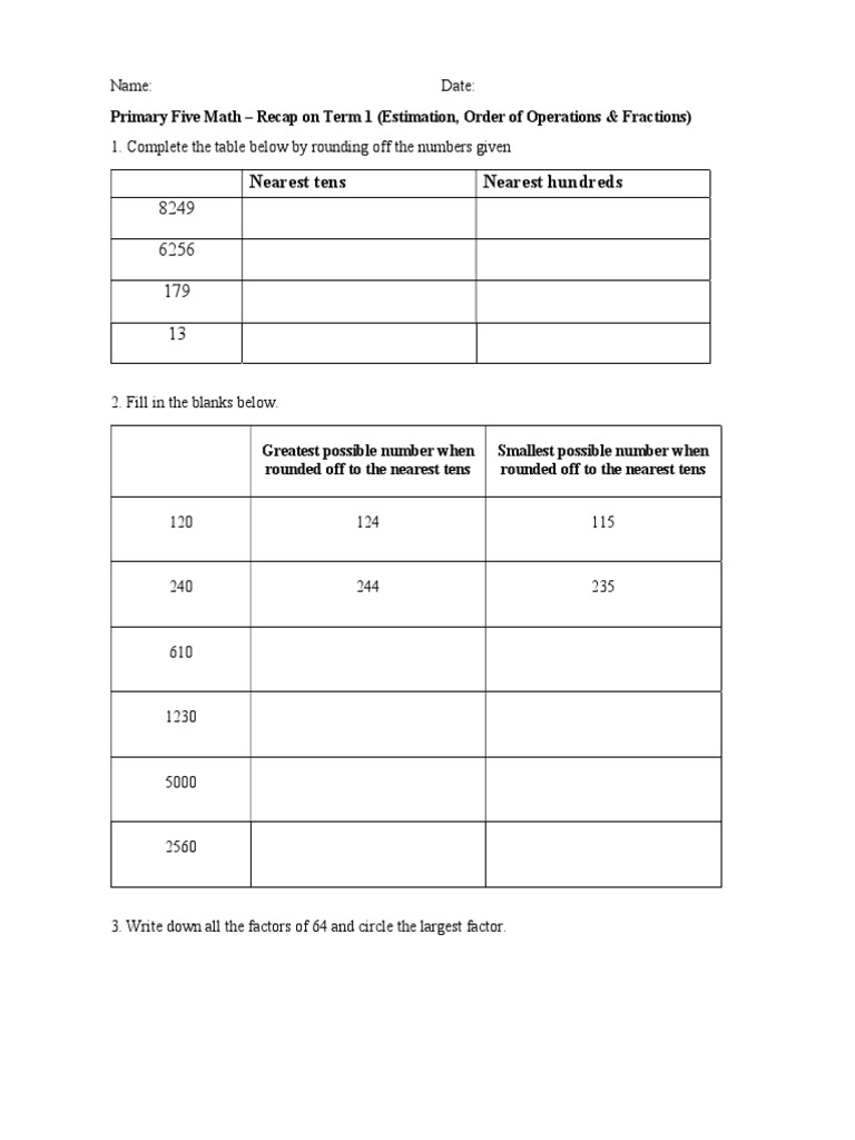 P5 Recap On Whole Numbers and Order of Operations | PDF | Teaching ...