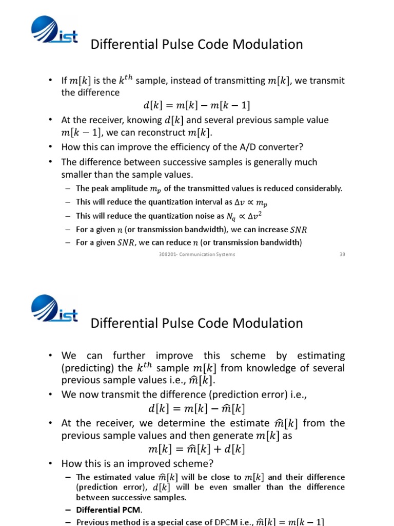 Differential Pulse Code Modulation: 308201-Communication Systems 39 | PDF | Sampling (Signal ...