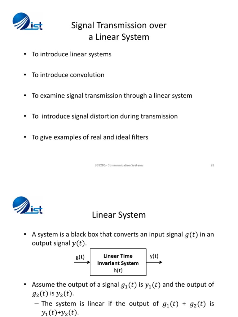 Signal Transmission Over A Linear System: 308201-Communication Systems ...