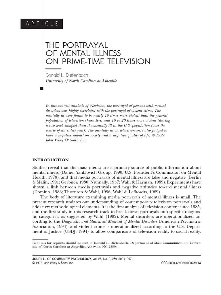 The Portrayal of Mental Illness On Prime-Time Television: Article | PDF ...