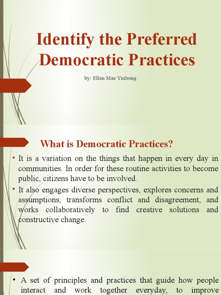 Identify The Preferred Democratic Practices: By: Ellen Mae Ymbong | PDF ...