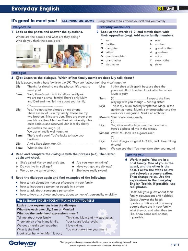 B1 UNIT 1 Everyday English | PDF | Family | Society