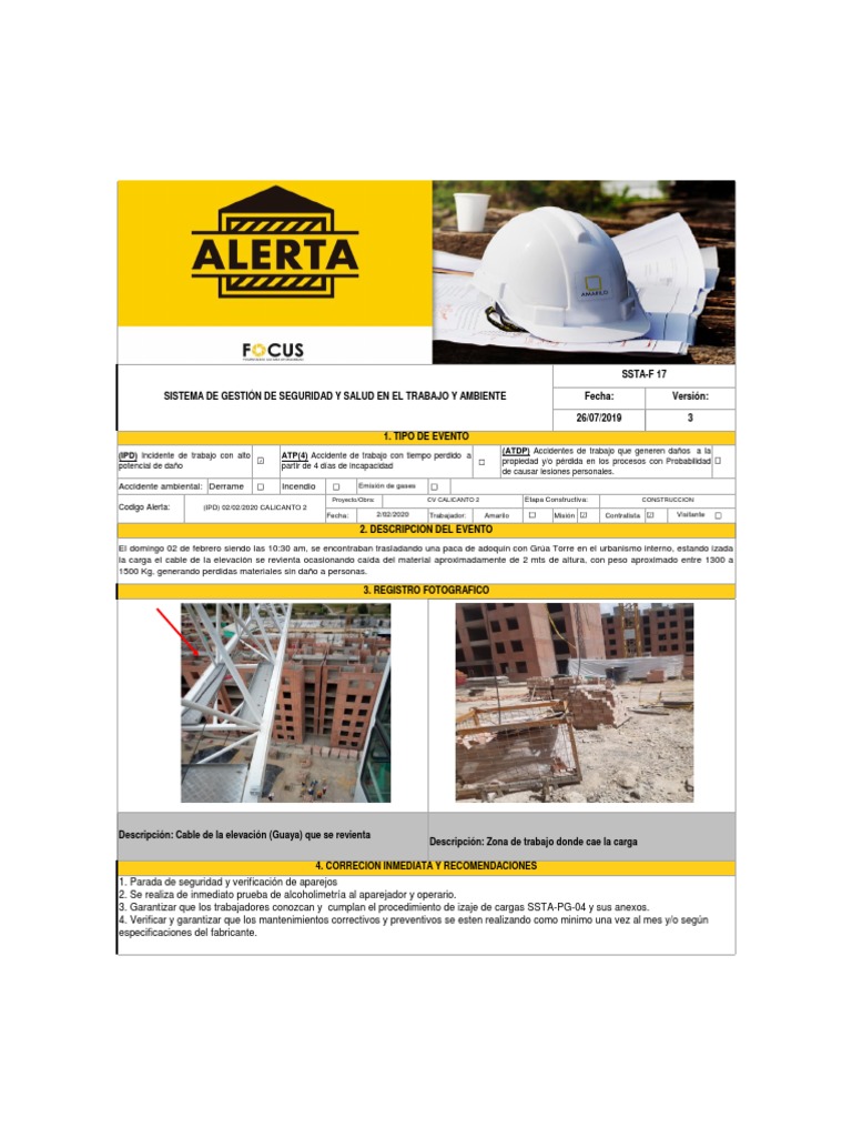 Alerta Incidente de Obra Calicanto 2 Grua Torre Febrero | PDF ...