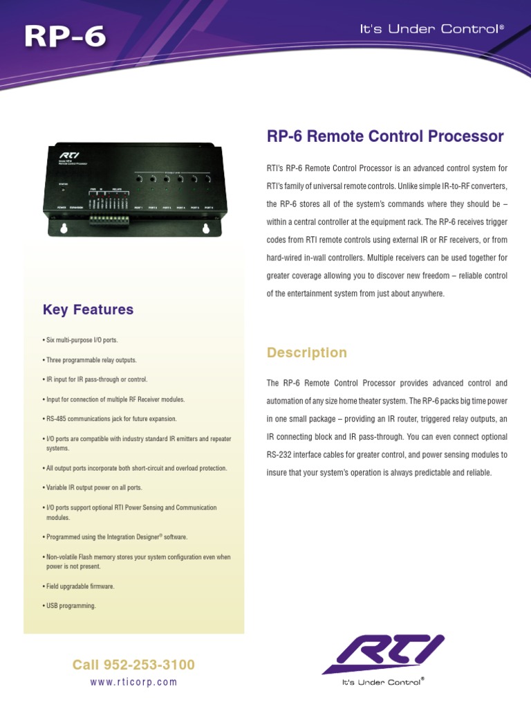 RP-6 Remote Control Processor: Key Features | PDF | Remote Control ...