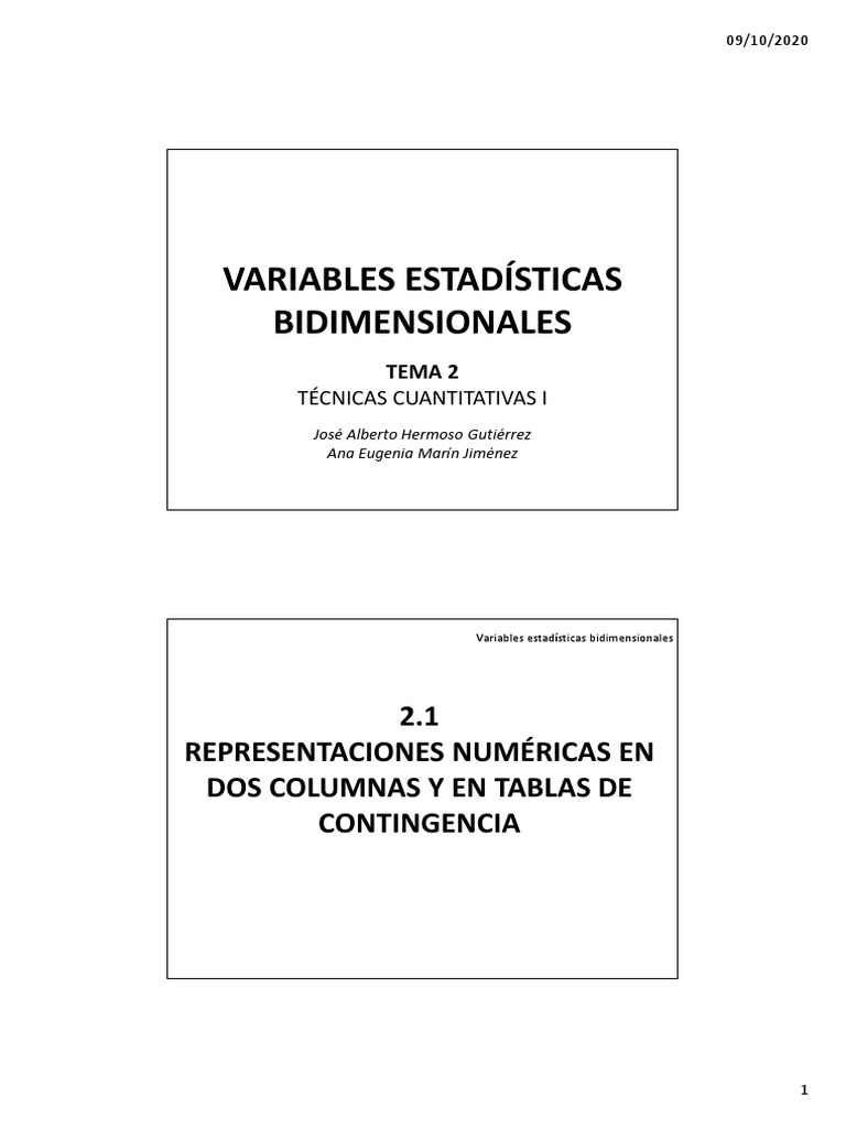 TEMA 2. Variables Bidimensionales | PDF | Regresión lineal ...